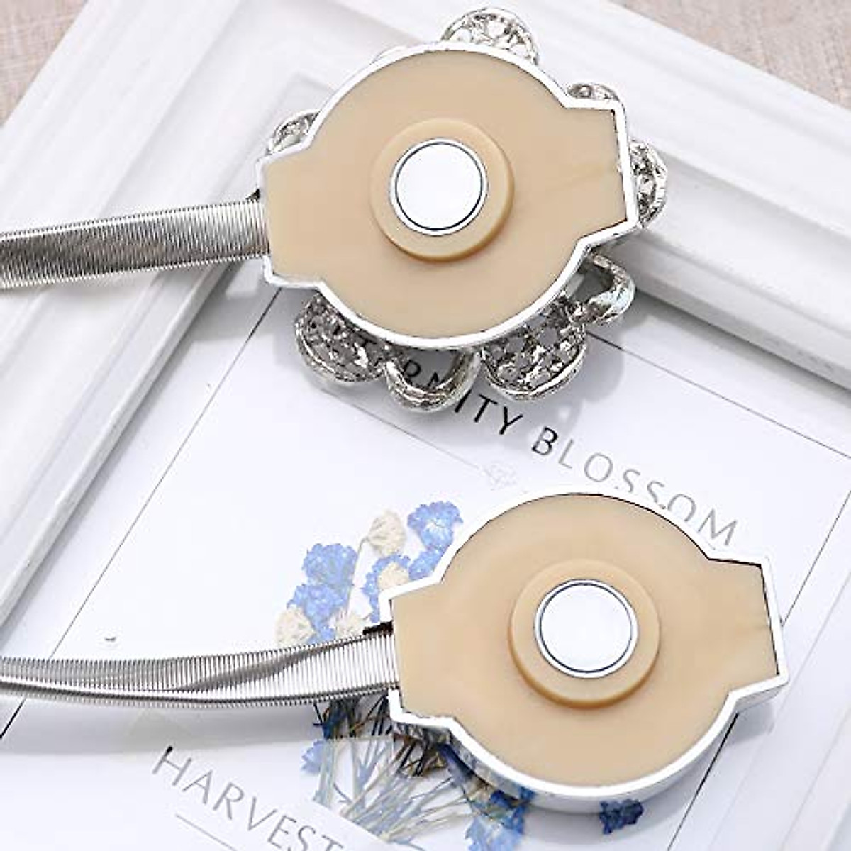 JQWUPUP Magnetic Curtain Tiebacks, Luxury Crystal Blossoms Drapery Holdbacks - Decorative Curtain Tie Backs Clip for Sheer and Blackout Panels (2 Pieces, Gold Yellow)