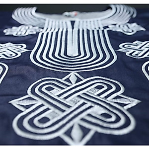 HD African Apparel Agbada Clothing Embroidery Dashiki Shirts and Pants 3 Pieces Outfits for Men Blue 3XL