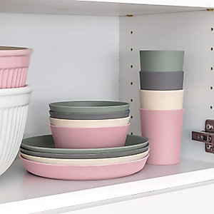 WeeSprout Bamboo Plates, Set of 4, Kid-Sized Bamboo Kids Plates, Dishwasher Safe Bamboo Plates for Kids (Pink, Green, Gray, & Beige)