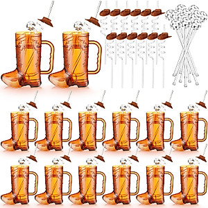 Ziliny 36 Sets 17 oz Cowgirl Boot Mug Cups including 12 Cowgirl Drink Mugs 12 Cowgirl Hat Straws 12 Mirror Disco Ball Stirrers for Western Theme Bachelorette Birthday Party Favors (Brown)