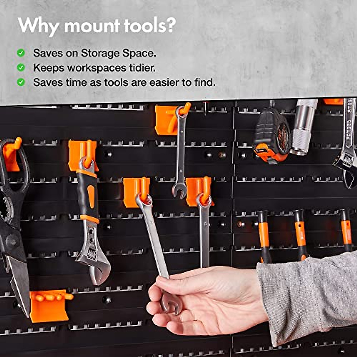 VonHaus 50 Piece Wall Mounted Plastic Pegboard and Shelf Tool Organizer - DIY Garage Storage Wall Mount System with Rack and 50 Assorted Hook Accessories - Tool, Parts and Craft Organizer