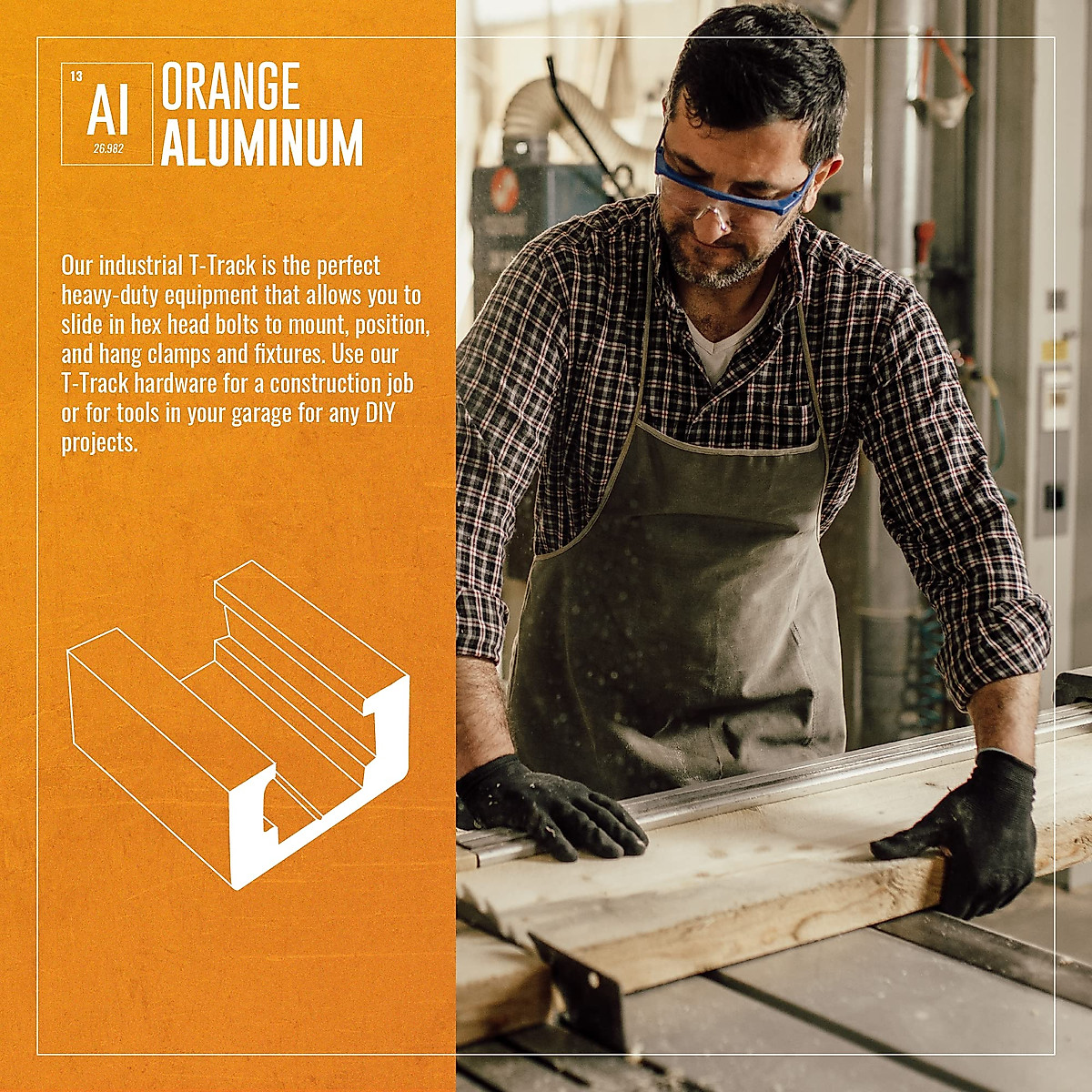 36" Industrial T-Track Mill Finish .730" x .490" Heavy-Duty Track for Woodworking, Clamps, and Jigs by Orange Aluminum - Made in USA