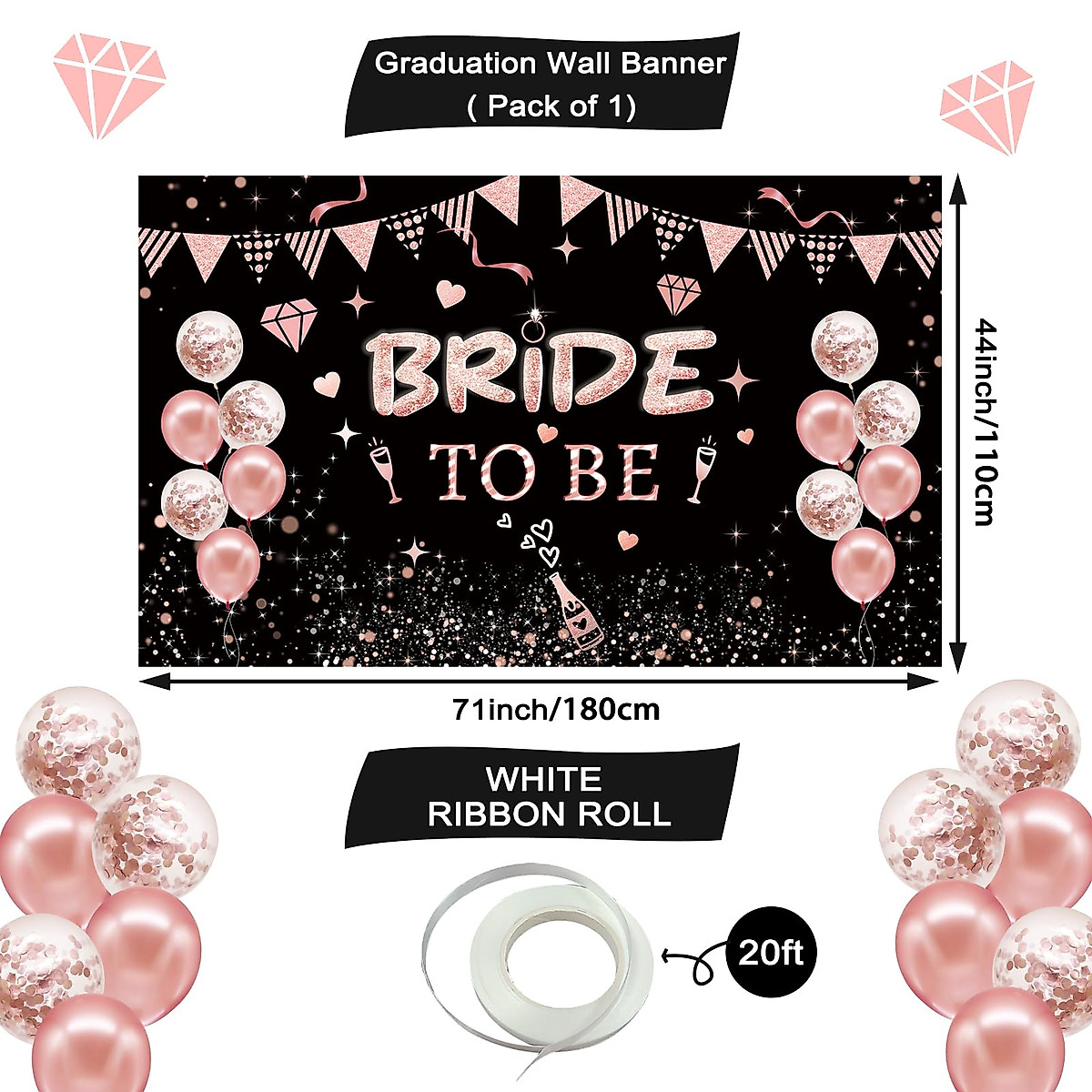 ArtAubrey Rose Gold Bride to Be Party Banner - Xtra Large, 72x44 Inch, Bridal Shower Photo Backdrop Bride to Be Backdrop Bachelorette Party Decorations