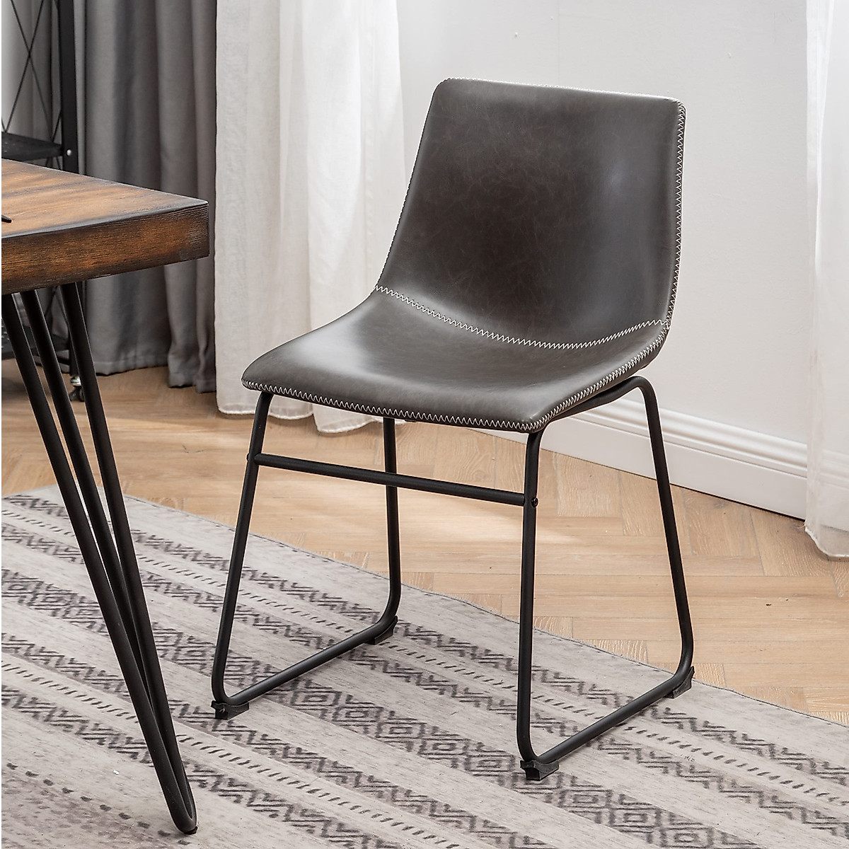 Roundhill Furniture Lotusville Vintage PU Leather Dining Chairs, Antique Gray, Set of 2