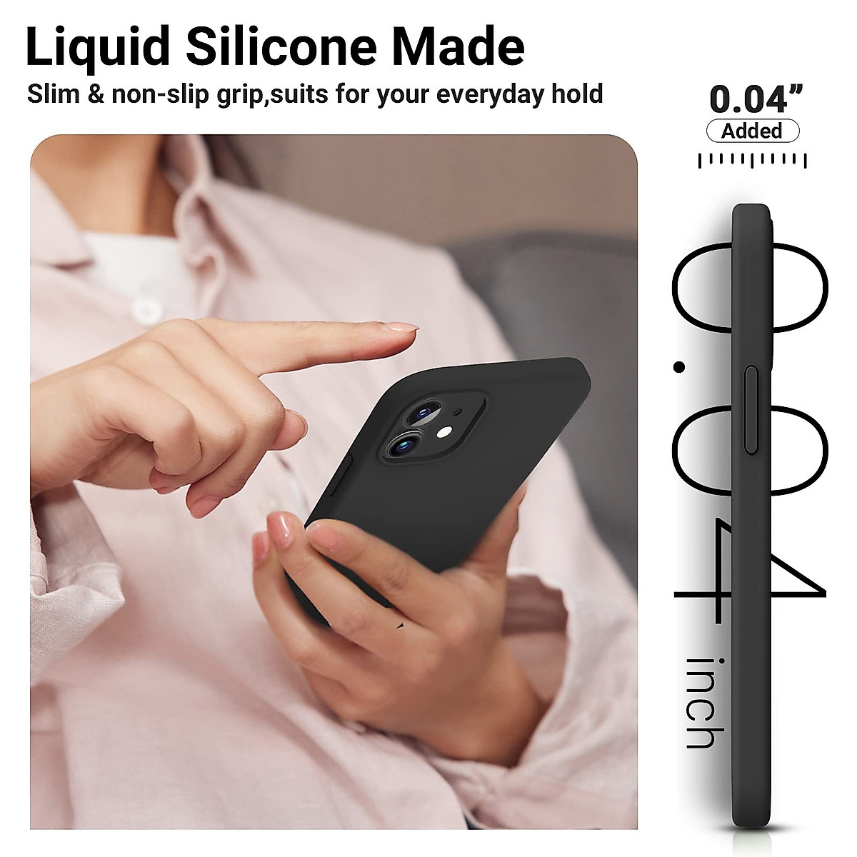 AOTESIER Shockproof Designed for iPhone 12 Mini Case, Food Grade Liquid Silicone Phone Case with [Soft Anti-Scratch Microfiber Lining] Drop Protection 5.4 inch Slim Thin Cover, Black