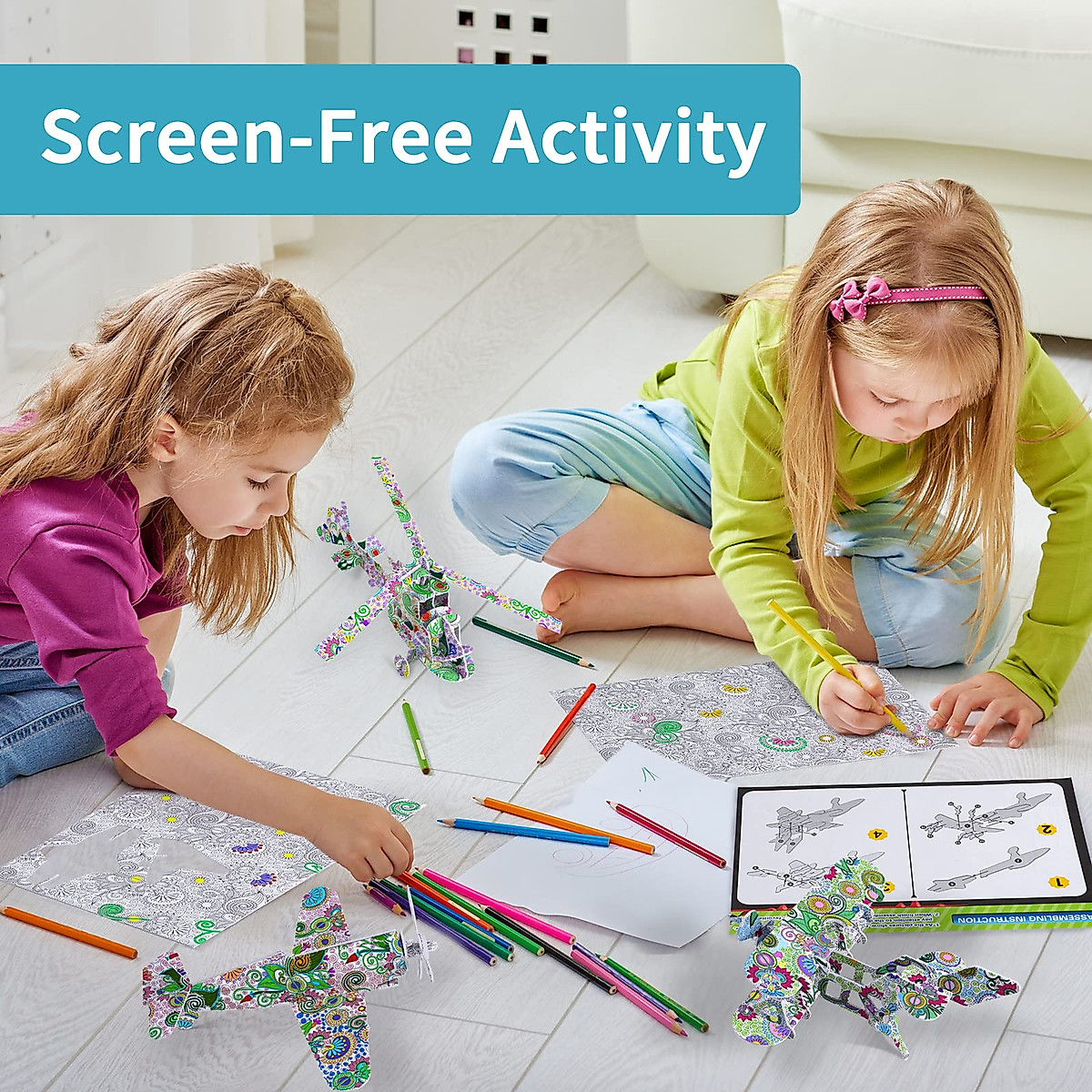 3D Coloring Puzzle Set, 4 Animals Puzzles with Pen, DIY Arts and Crafts for Girls Boys Age 6 7 8 9 10 11 12 Years Old(4 Pack)