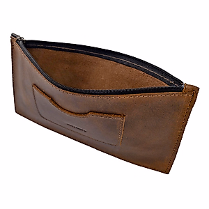 Hide & Drink, Rectangular Zippered Handbag for Women with Card Slot, Female Purse, Full Grain Leather, Handmade, Bourbon Brown