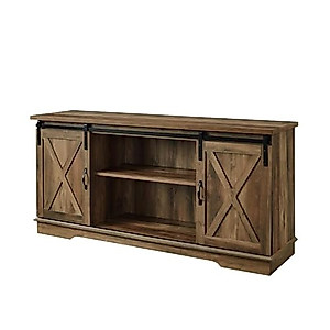Walker Edison Richmond Modern Farmhouse Sliding Barn Door TV Stand for TVs up to 65 Inches, 58 Inch, White Oak/ Traditional Brown