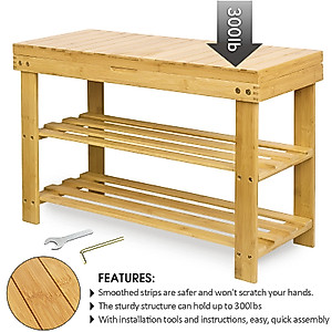 BAMBUROBA Shoe Rack Storage Bench Bamboo Organizer Entryway Organizing Shelf with Storage Drawer on Top, Natural