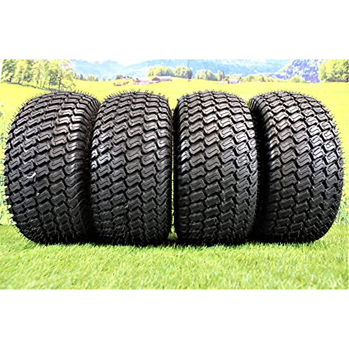 Matte Black Wheels with 18x9.50-8 4 Ply Turf Tires for Golf and Lawn and Garden Equipment (Set of 4)
