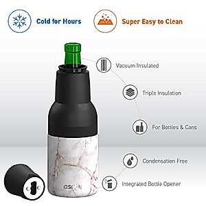 Asobu Frosty Beer Holder 2 Go Vacuum Insulated Double Walled Stainless Steel Beer Can and Bottle Cooler with Beer Opener Eco Friendly and Bpa Free (Marble)