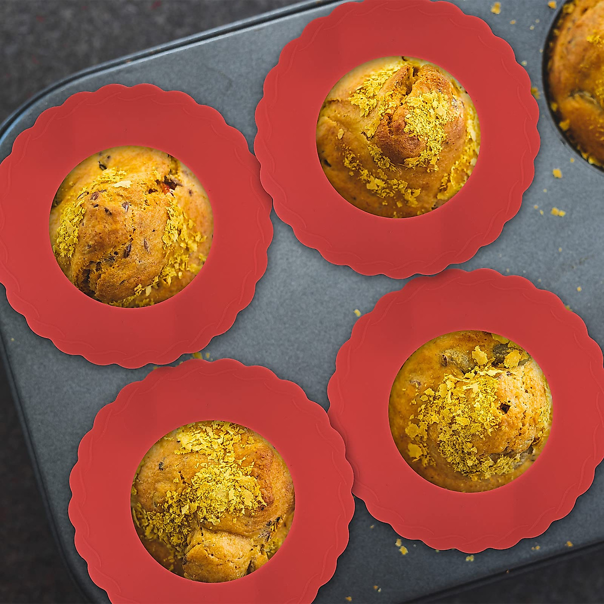 Pie Dish Set Including Mini Pie Pans Nonstick 5 Inch Mini Metal Bakeware and Silicone Pie Crust Protector 3.5-6.4 Inch Kitchen Pie Baking Cover to Protect Edge from Burning, Red (16 Pcs)