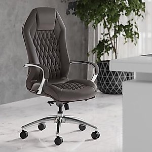 ZURI Furniture Modern Ergonomic Sterling Genuine Leather Executive Chair with Aluminum Base - Dark Grey