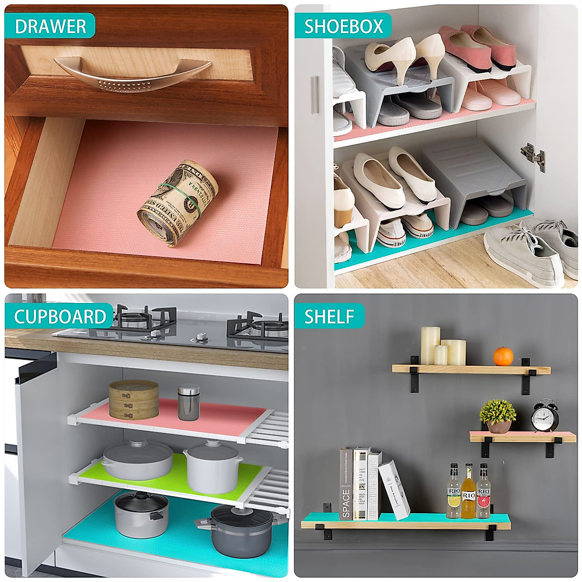 12 Pack Refrigerator Liners - EVA Fridge Liner Mats Washable, Refrigerator Mats Drawer Table Placements, Shelf Liners for Kitchen Cabinets(4 Blue+4 Green+4 Red)