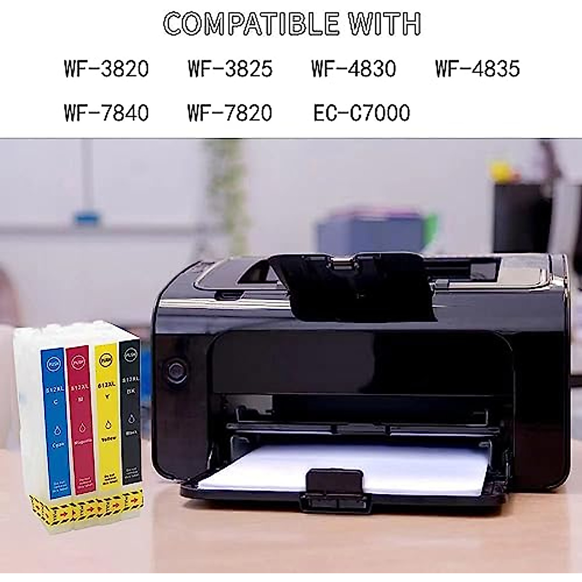 BJ-INK 802 812XL T802 T812XL Sublimation Ink Cartridges, Empty Refillable Ink Cartridges with Chip Compatible withWF-3820 WF-3825 WF-4830 WF-4835 WF-7840 WF-7820 EC-C7000 Printers (4PCS with Chip)