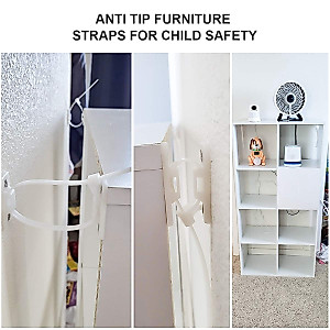 12 Pcs Furniture Straps, Baby Proofing Anti Tip Furniture Anchors Kit, Adjustable Child Toddlers Secure Wall Straps, for Dresser or Bookshelf for Cabinet TV Stand Wardrobe Drawers Tables Desk