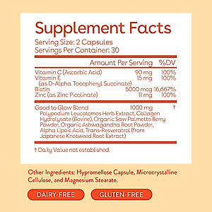 Love Wellness Good to Glow Collagen Supplement | Skin Care with Biotin, Vitamin C, E, & Zinc | Promotes Smooth, Glowing & Clear Skin | Enhances Smoothness, Reduces Wrinkles & Fine Lines | 60 Capsules