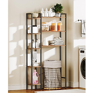 HOOBRO 8-Tier Over The Toilet Storage, Freestanding Bathroom Organizer Space Saver, Mass-Storage Side Storage Open Rack, for Bathroom, Living Room, Laundry, Rustic Brown and Black BF86TS01