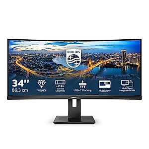 Philips Curved Monitor 346B1C 86 cm (34-inch) (HDMI, DisplayPort, USB-C, USB Hub, 3440 x 1440, 100 Hz, FreeSync, 5ms Response Time) Black
