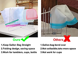 LEKUSHA Reusable Bag Drying Rack, Foldable Freezer Bag Dryer, SUS304 Stainless Steel Drying Stand for Gallon, Quart, Sandwich, Snack Bag, Plastic Silicone Storage Bag