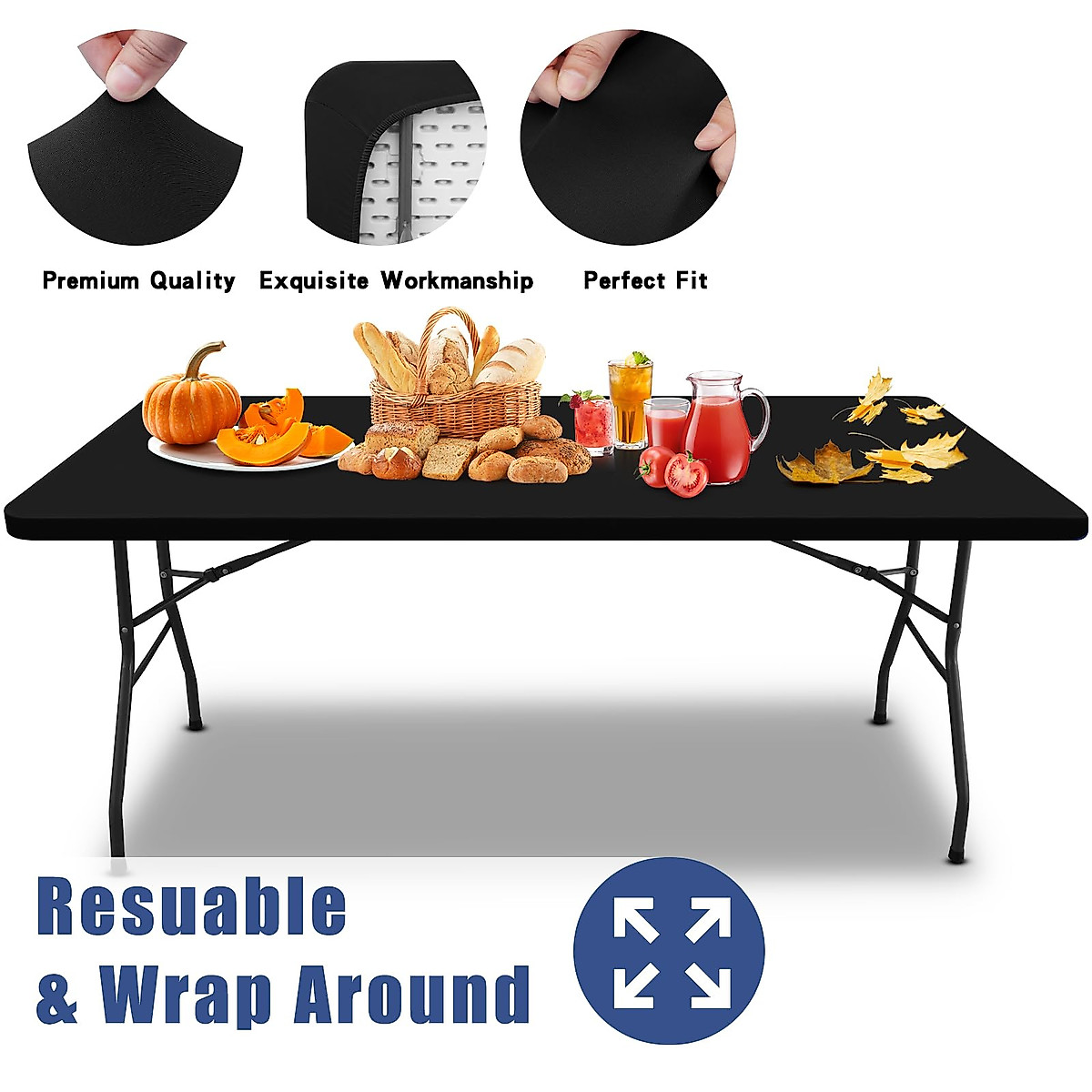 Moosfor Spandex Picnic Table Cloth 2 Pack, Elastic Fitted Tablecloths for 6 Foot Rectangle Tables, Stretch Washable Patio Table Cover for Outdoor, Camping, Banquet and Parties (Black, 30"x72")