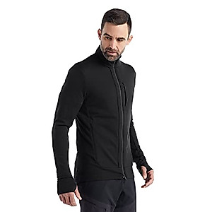 Icebreaker Merino Quantum III Men’s Full Zip Up Sweater, 100% Merino Wool, Comfy, Slim-Fit Zip Up Jacket for Men with Zippered Pockets, Thumb Loops - Premium Outdoor Sweat Shirt, Black, Medium