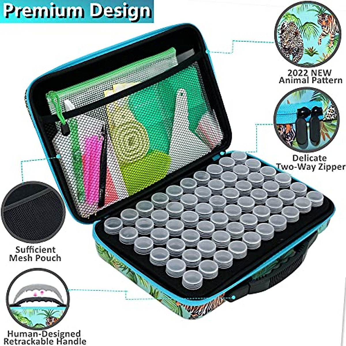 Melody Life 2022 New Diamond Painting Storage Containers 60 Slots Big Capacity Accessories 5D Tools DIY Art Craft Jewelry Beads Rhinestones Organizer Box (Tiger, Slot)