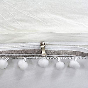 Softta Girls Bedding White Duvet Cover Full 3 Pcs Ruffle Pom-Fringe Pompoms Bohemian Bedding 100% Washed Cotton Boho Baby Teen Girls Bed Cover