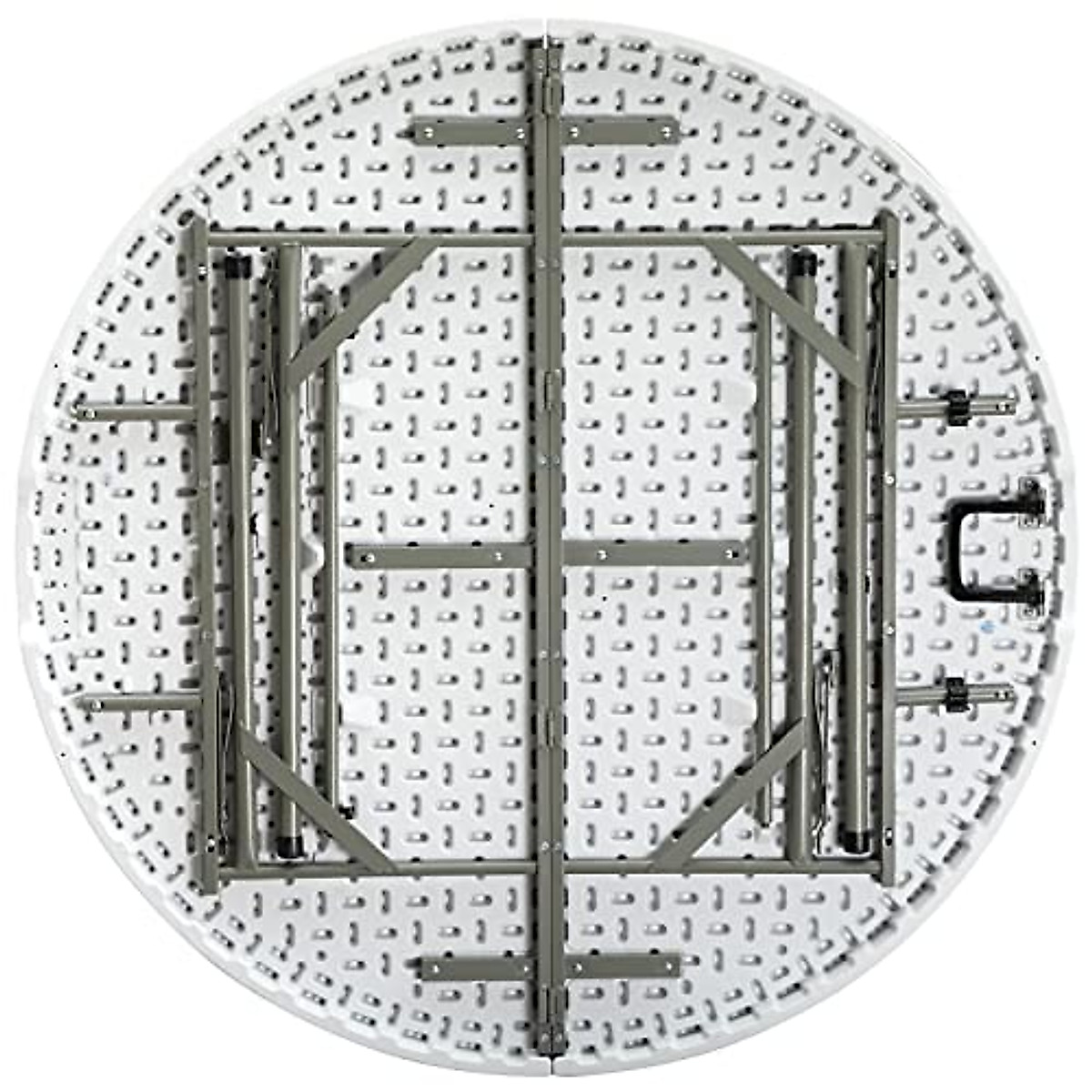 ALIMORDEN 4ft Round Bi-Folding Camp Picnic Table, 48" Portable Plastic Dining Table, Event Commercial Table, Indoor&Outdoor Heavy Duty Trestle Table for Wedding, Party, Garden, Patio, White Granite