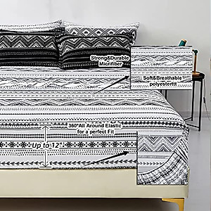 Black Aztec Comforter Set Queen,Boho 7 Pieces Bed in a Bag Comforter Bohemian Bedding Set Soft Microfiber Queen Size(1 Comforter,2 Pillowcases,2 Pillow Shams,1 Flat Sheet,1 Fitted Sheet)