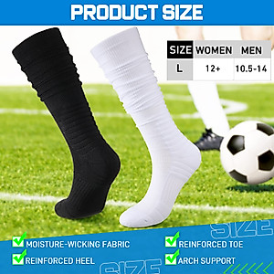 Jeere 6 pairs Scrunch Football Socks Extra Long Padded Knee High Socks Athletic tube scrunched socks for men women adults youth basketball Baseball soccer, black and white
