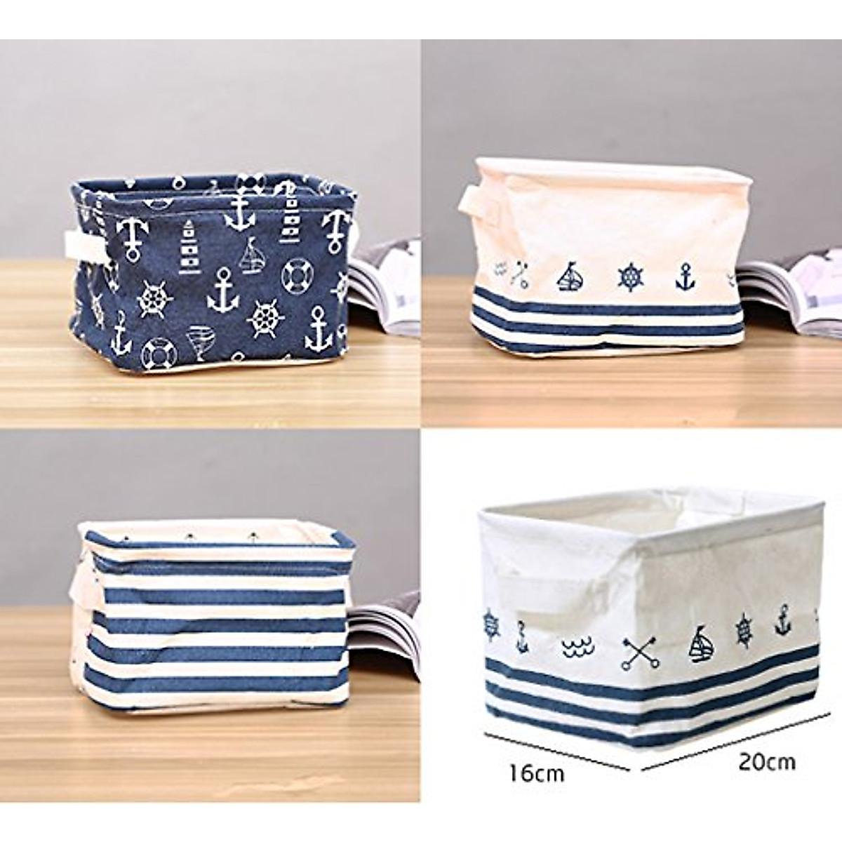 Lannu Nautical Fabric Storage Baskets Bins Cloth Collapsible Organizers Box Beach Anchor Nursery Toys Basket Shelves & Desks Pack 3