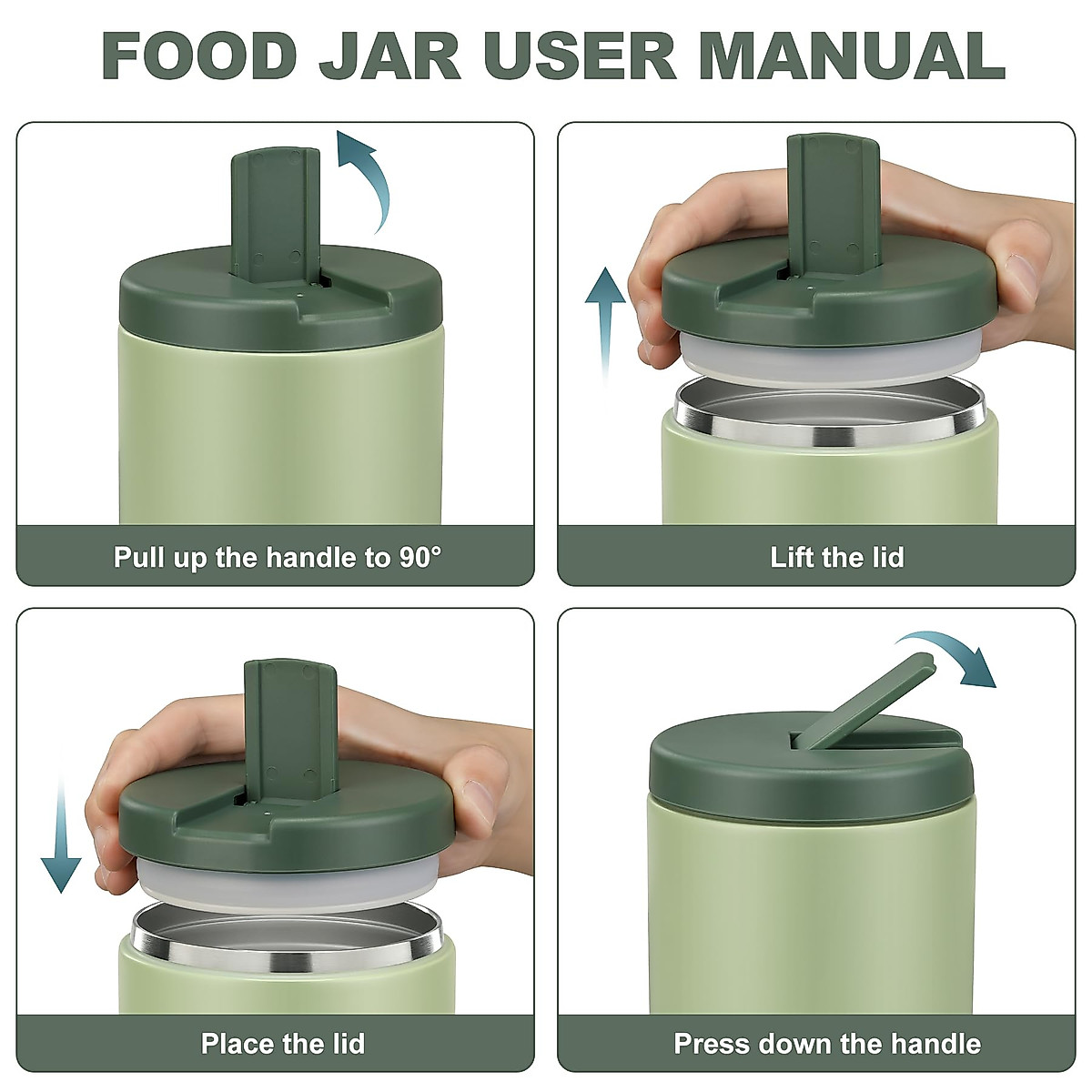 LOHASOK 17oz Soup Thermo for Hot Food Insulated Vacuum Food Jar with Buckle Lid, Stainless Steel Wide Mouth Leak Proof Lunch Container for School Travel Green, FOOD JAR-GREEN-17 OZ