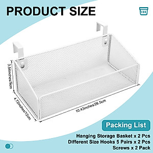 Rtteri 2 Sets Bedside Shelf Bed Metal Storage Basket Bunk Bed Shelf with 10 Pair 5 Different Size Hooks Bed Side Organizer Caddy Hanging Organizer for Home Office Desk Phone Book(White)