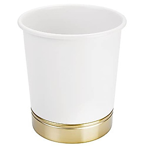 mDesign Small Round Metal Bathroom Wastebasket - Decorative Trash Can and Garbage Basket - Powder Room and Bathroom Trash Bin - Small Trash Can for Bathroom - Hyde Collection - White/Soft Brass