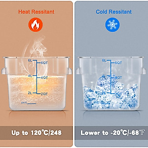 Huwena 4 Pcs Food Storage Container with Lids Set Square Clear Commercial Containers with Scale and Handle for Home Kitchen Restaurant Proof Dough Marinating Meat (4 Qt, 6 Qt, 7.5 Qt, 12 Qt)