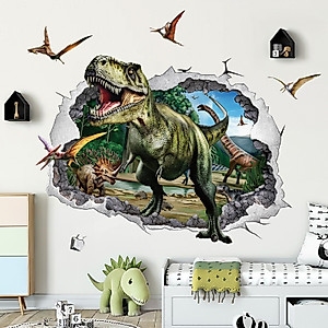 wondever 3D Large Dinosaur Wall Stickers Dino Crack Hole Dinosaur Animal Peel and Stick Wall Art Decals for Boys Room Baby Nursery Kids Bedroom