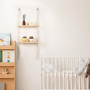 SNUGBLAKI Hanging Shelves for Wall Floating Shelves,Boho Macrame Hanging Shelves with Swing Rope,Farmhouse Rustic Wood Hanging Shelves,Rope Wall Display Shelves for Bedroom,Living Room, Bathroom