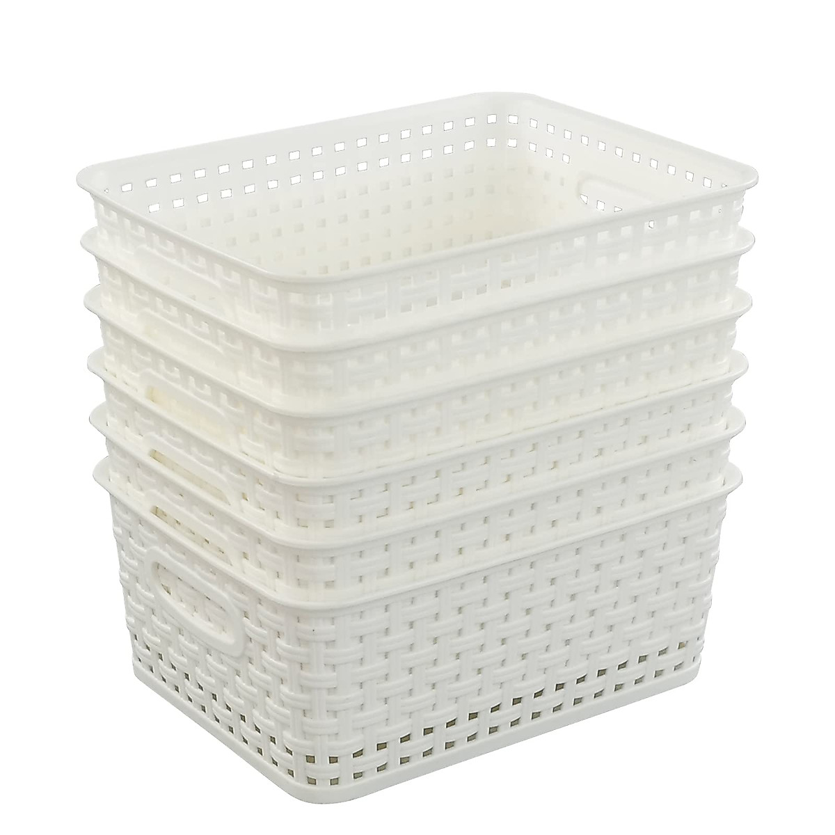 Neadas Plastic Weave Storage Basket, Plastic Shelf Basket Bin, 6 Packs