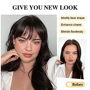 BOGSEA Clip in Bangs Human Hair Bngs Hair Clip on Wispy Bangs Fringe with Temples Hairpieces for Women Clip on Air Bangs Flat Neat Bangs Hair Extension for Daily Wear (Wispy Bangs, (Brown Black))