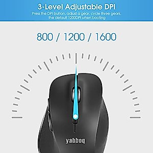 YABBOQ Portable Wireless Mouse for Laptop, PC, MacBook, Desktop, 2023 Version 2.4G Computer Optical/Ergonomic Mouse 6 Buttons, 800/1200/1600 DPI, with USB Receiver - Black