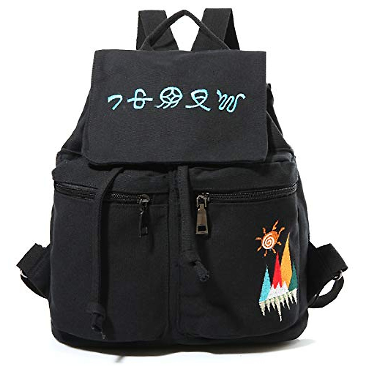 Canvas Backpack Purse for Women Men, Fashion Embroidery Casual Backpack Casual Travel Rucksack (Black)