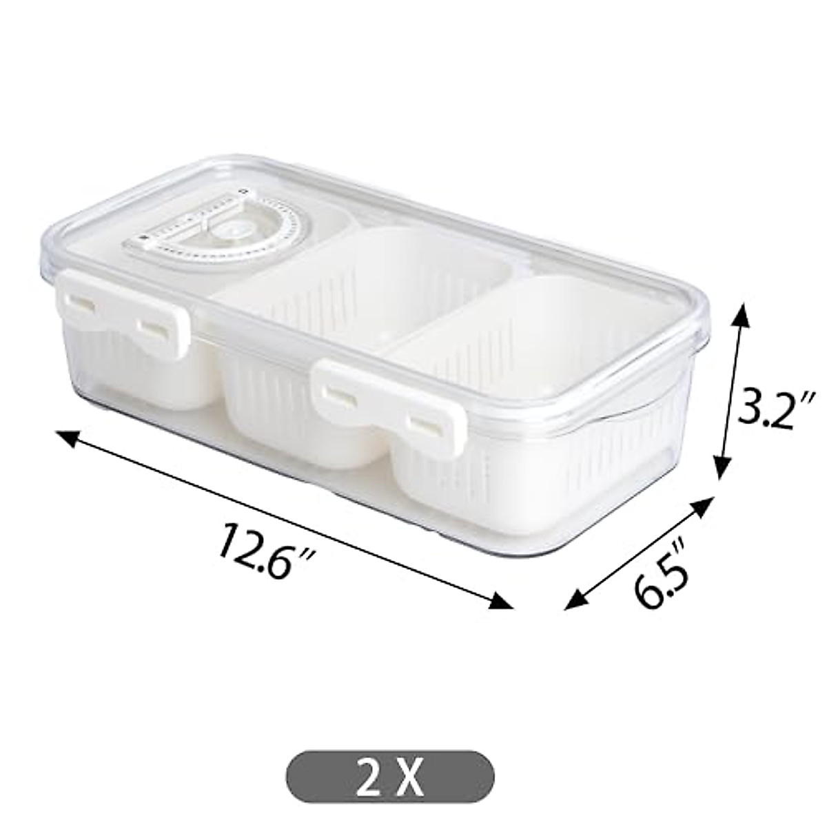 Eanpet 2Pack Divided Snackle Box Charcuterie Container Poratble Bacon Container for Refrigerator 3 Compartment Serving Veggie Tray with Lid Portable Travel Fruit Caddy for Cheese,Candy,Ham,Salad