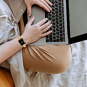 CSJCUBIC Metal band Compatible with Apple Watch Band 38mm 40mm 41mm 42mm 44mm 45mm for women, Slim and Thin Stainless Steel Replacement Adjustable Wristband for iWatch Series 8/7/6/5/4/3/2/1/SE (Gold, 38mm/40mm/41mm)