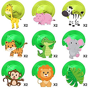 Blulu 30 Count Jungle Safari Animals Party Decorations Jungle Animals Hanging Swirl, Forest Theme Foil Swirls Ceiling for Safari Birthday Decorations Jungle Party Safari Baby Shower Decorations