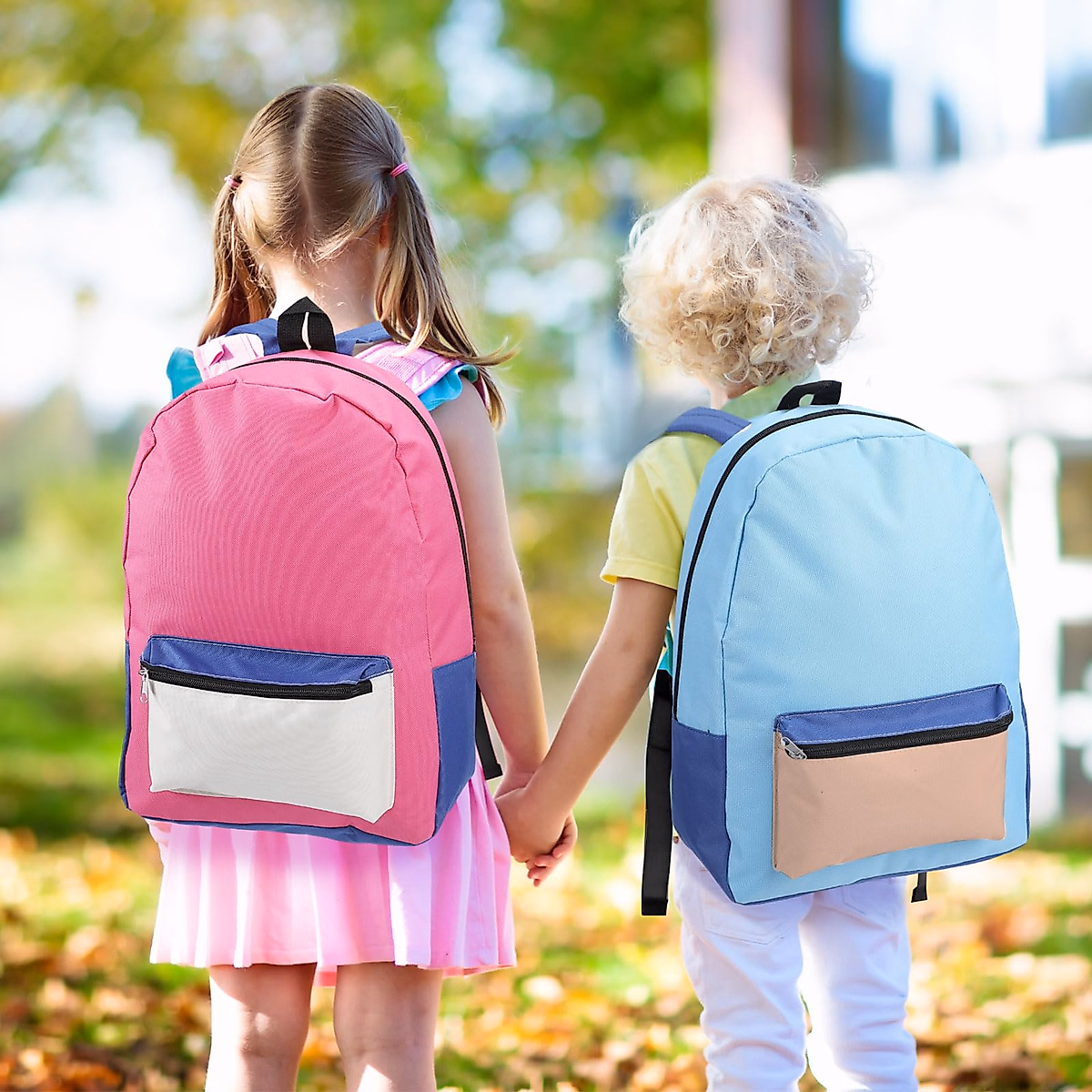 Amylove 24 Packs 12 x 17 x 6 Inches Bulk Backpacks Two Tone Backpacks with Pockets Adjustable Padded Straps Back to School Supplies Bag Bookbag for Kids Women Men Boys Girls (Fresh Color)