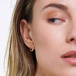 LOYATA Beaded Hoop Earrings Gold Huggie Sleeper 14K Gold Filled Dainty Small Simple Hypoallergenic Jewelry Gift for Women