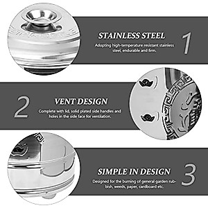 GANAZONO Stainless Steel Burning Bucket Metal Fireplace Ash Bucket Paper Money Burn Barrels for Home Yard Garden Silver