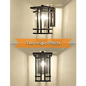 Retro Outdoor Wall Light Small Outside Wall Lamp with Clear Seeded Glass Shade 10"H Exterior Light Fixtures Wall Mount IP65 Waterproof Outdoor Porch House Lighting Exterior Wall Lantern E26,Black