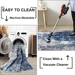 Uphome Washable Runner Rug, 2x6 Abstract Bathroom Runner Rug, Blue Soft Non-Slip Hallway Rug, Modern Neutral Aesthetic Indoor Rug for Kitchen Bedroom Porch